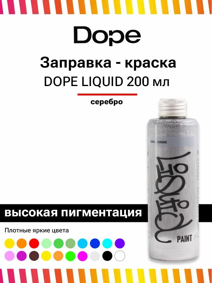 Заправка краска Dope Liquid paint серебрянная 200 мл silver chrome чернила для маркеров и сквизеров, для граффити и теггинга