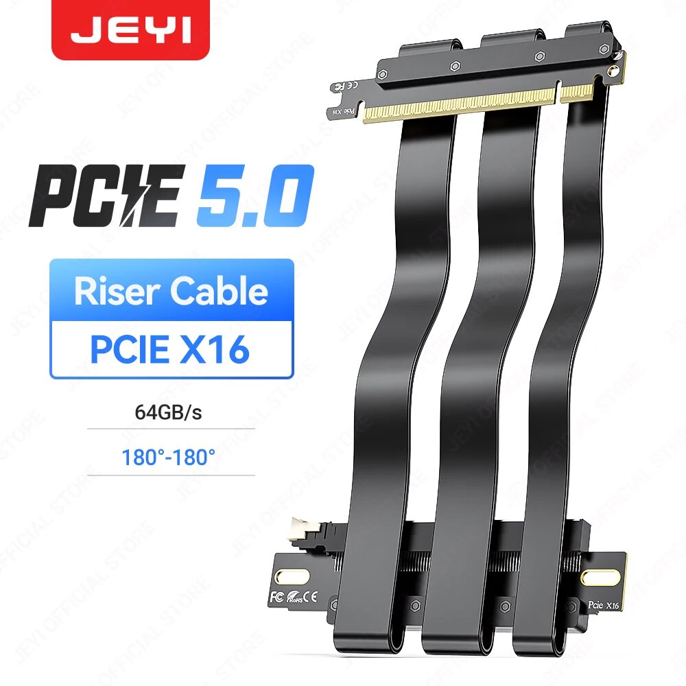 JEYI PCI-E 5.0 X16 Райзер кабель 18.5cm, черный