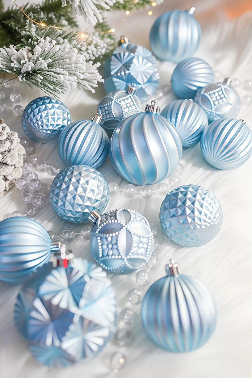 Набор пластиковых шаров вальцер ленто, пластик, голубой, 6-8 см, 24 шт, Winter Deco 220036
