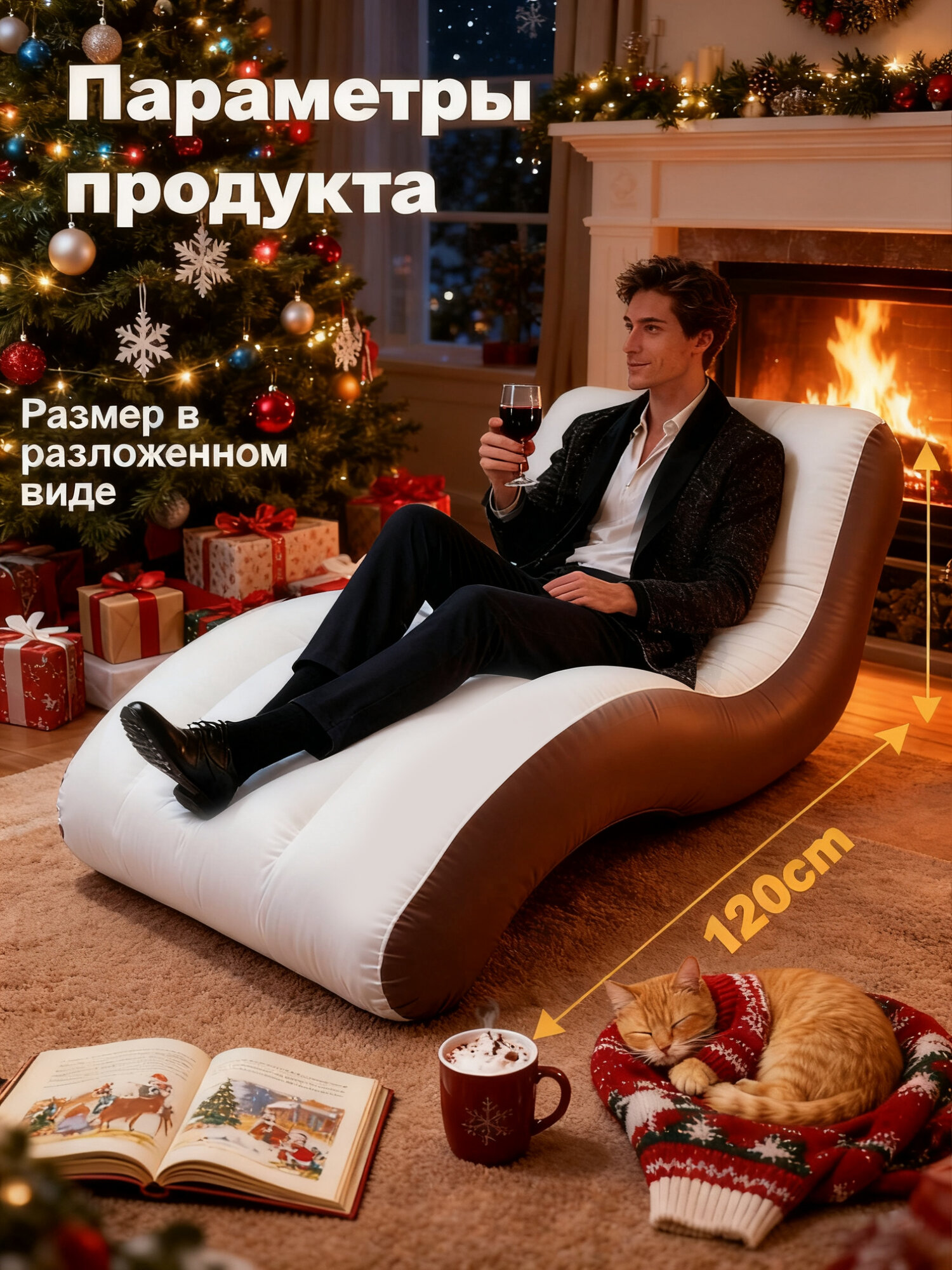 Надувное кресло, Матрас надувной, надувной стул, для сна, с насосом, односпальный, 160х75х68 см, бежевый