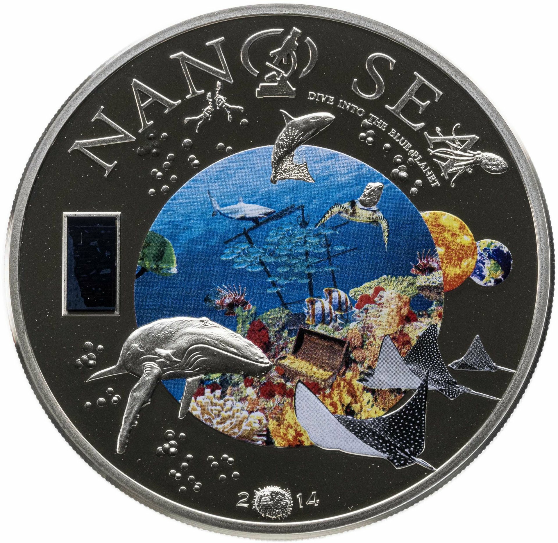 Острова Кука 10 долларов 2014 "Нано Море", в футляре с сертификатом, Серебро 925, в сохранности Proof