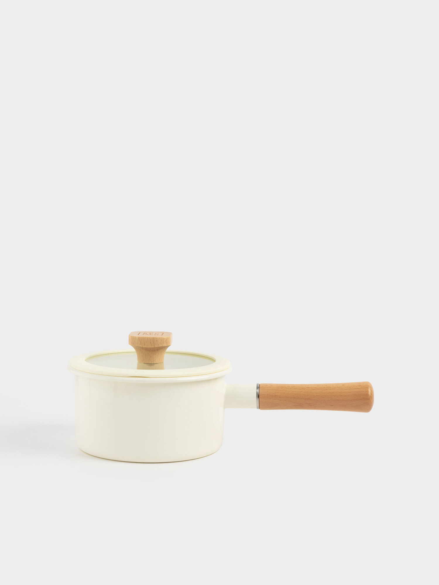 Ковш, 16 см, 1,6 л, с крышкой, металл эмалированный/дерево, молочный, Enamel wood