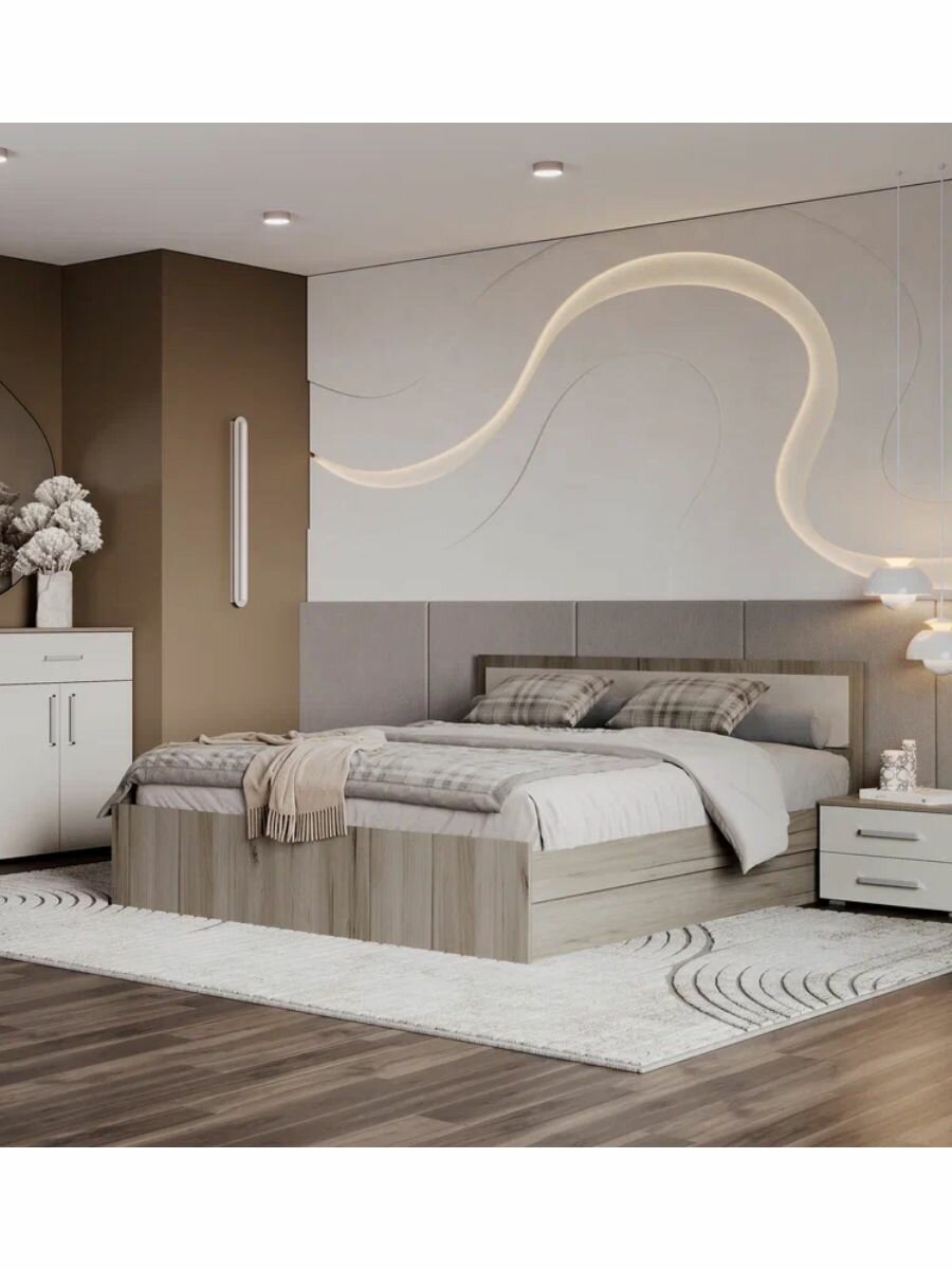 Кровать двуспальная Фиеста NEW 1,6 1645х800х2037, Дуб Крафт серый/Кашемир, с подъемным механизмом, МИФ