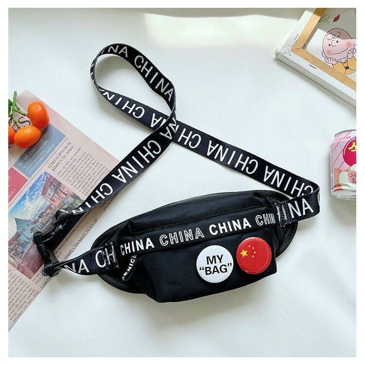 Сумка на пояс для детей модная с одним ремешком и принтами букв черная