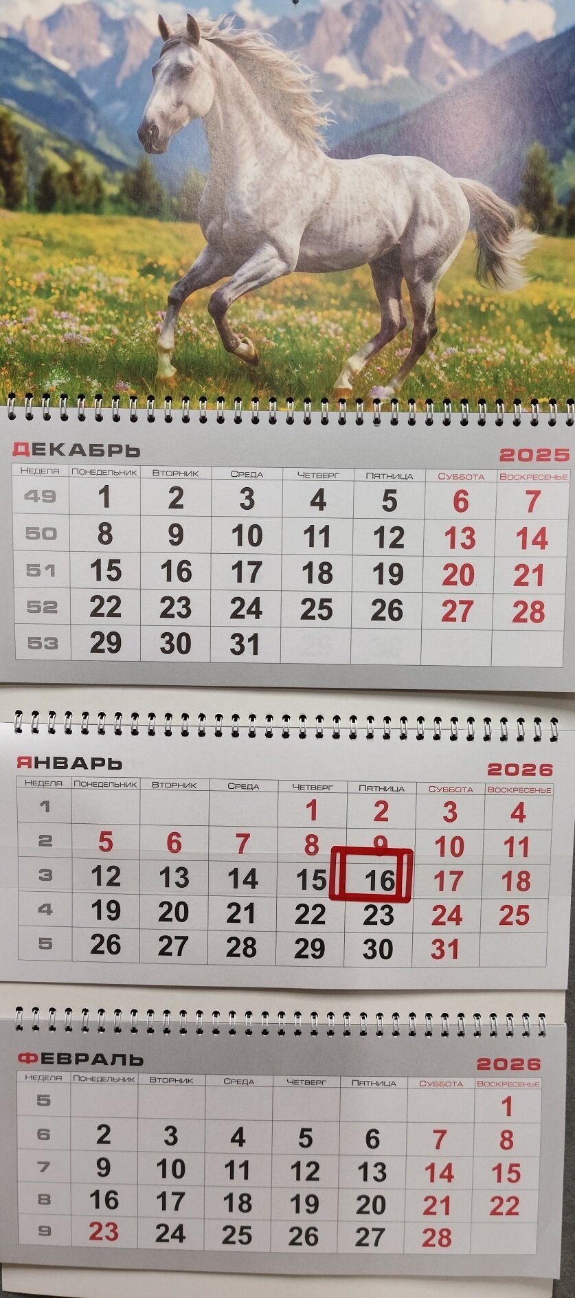Квартальный календарь трио Символ года 2026 г. - "Белая лошадь в горах"