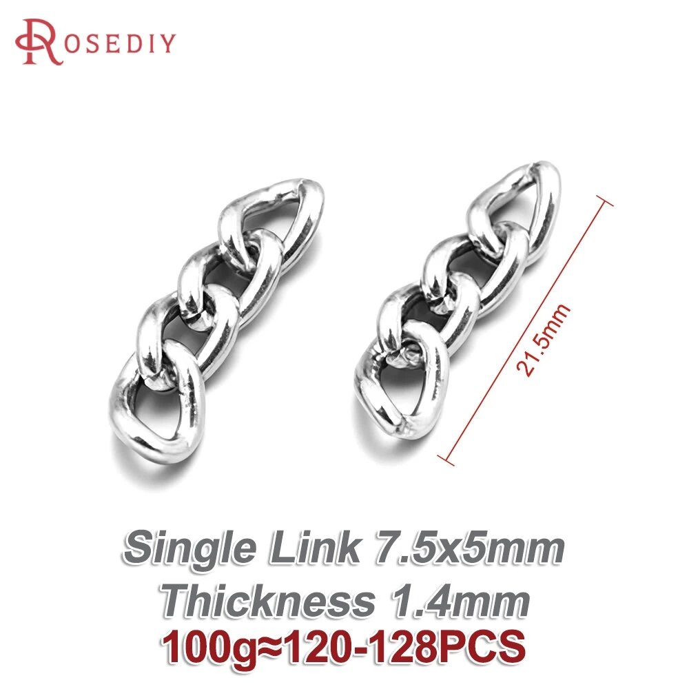 Цепи Rosediy для бижутерии, сталь, 7.5x5x1.4 мм, 120-128 шт