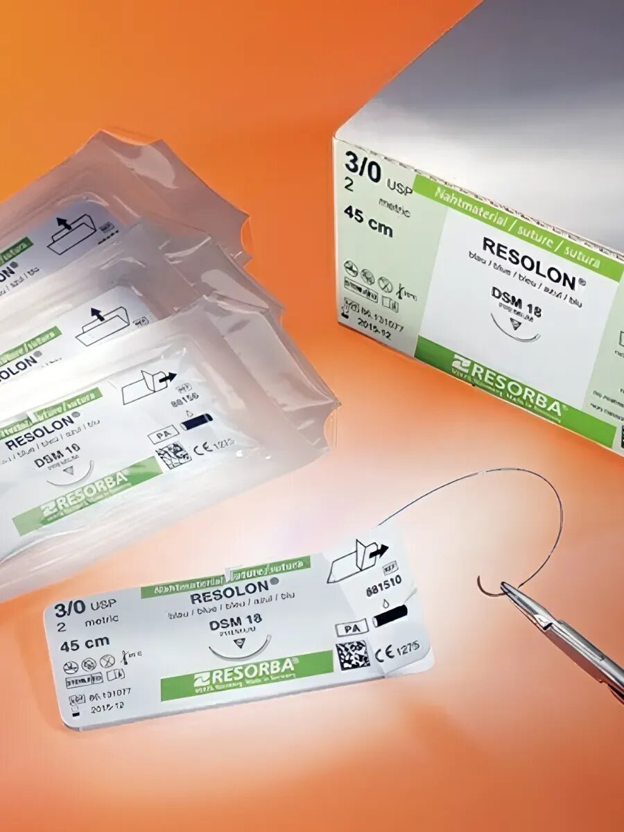 Шовный материал Резолон DS 18, 3/0 USP, 45 см, синий