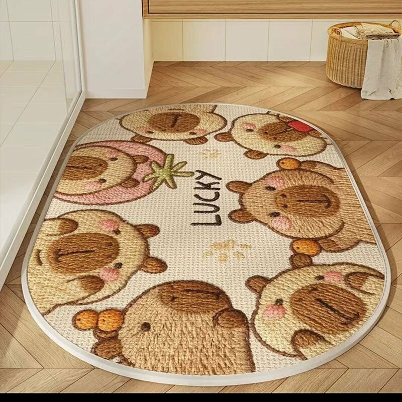 FILIGRANA Милый мультяшный коврик для ванной из льна, впитывающий льняной коврик,80 см * 140см