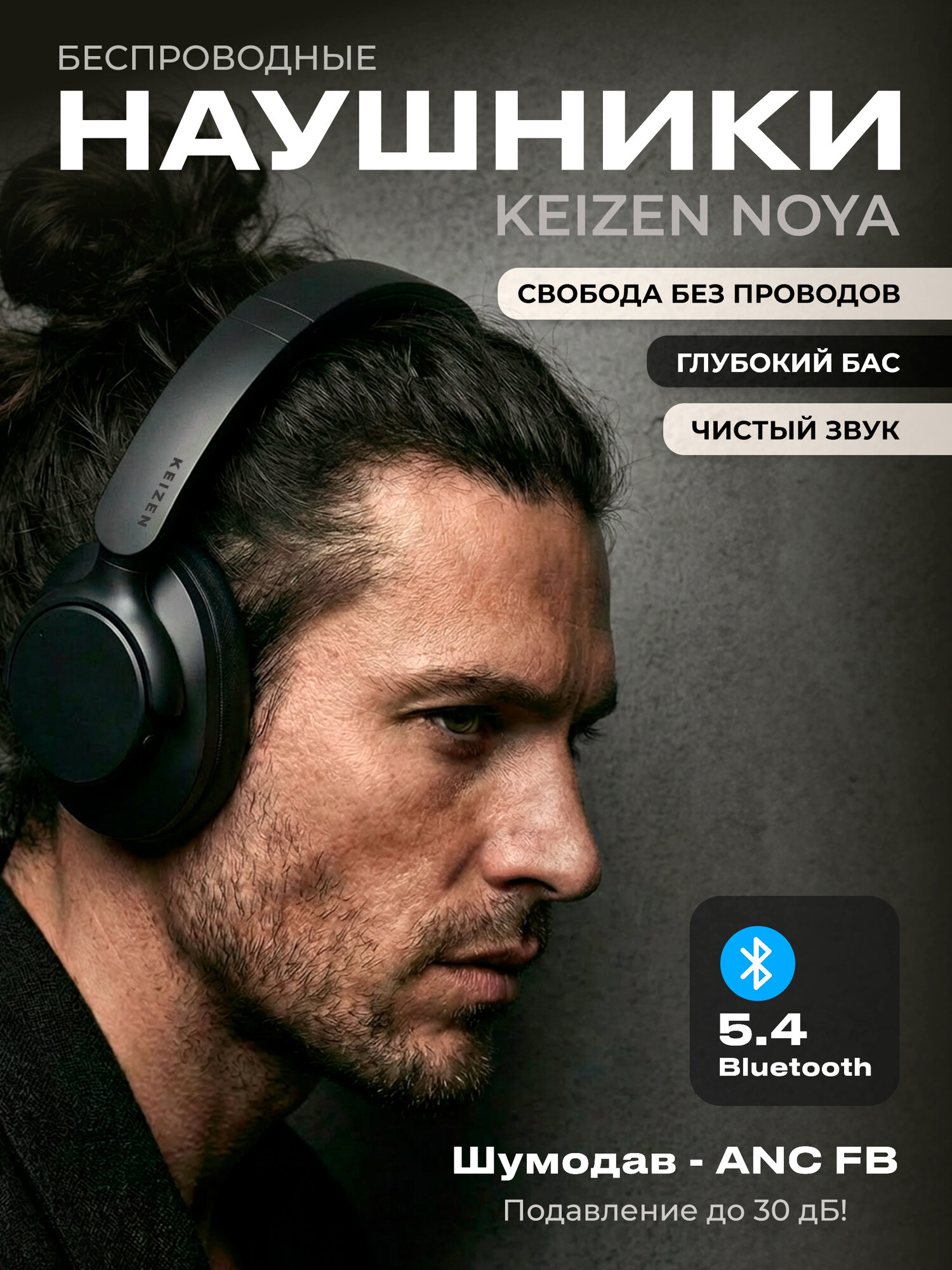 Наушники беспроводные большие для телефона и ПК с микрофоном KEIZEN NOYA B KZ-5524116