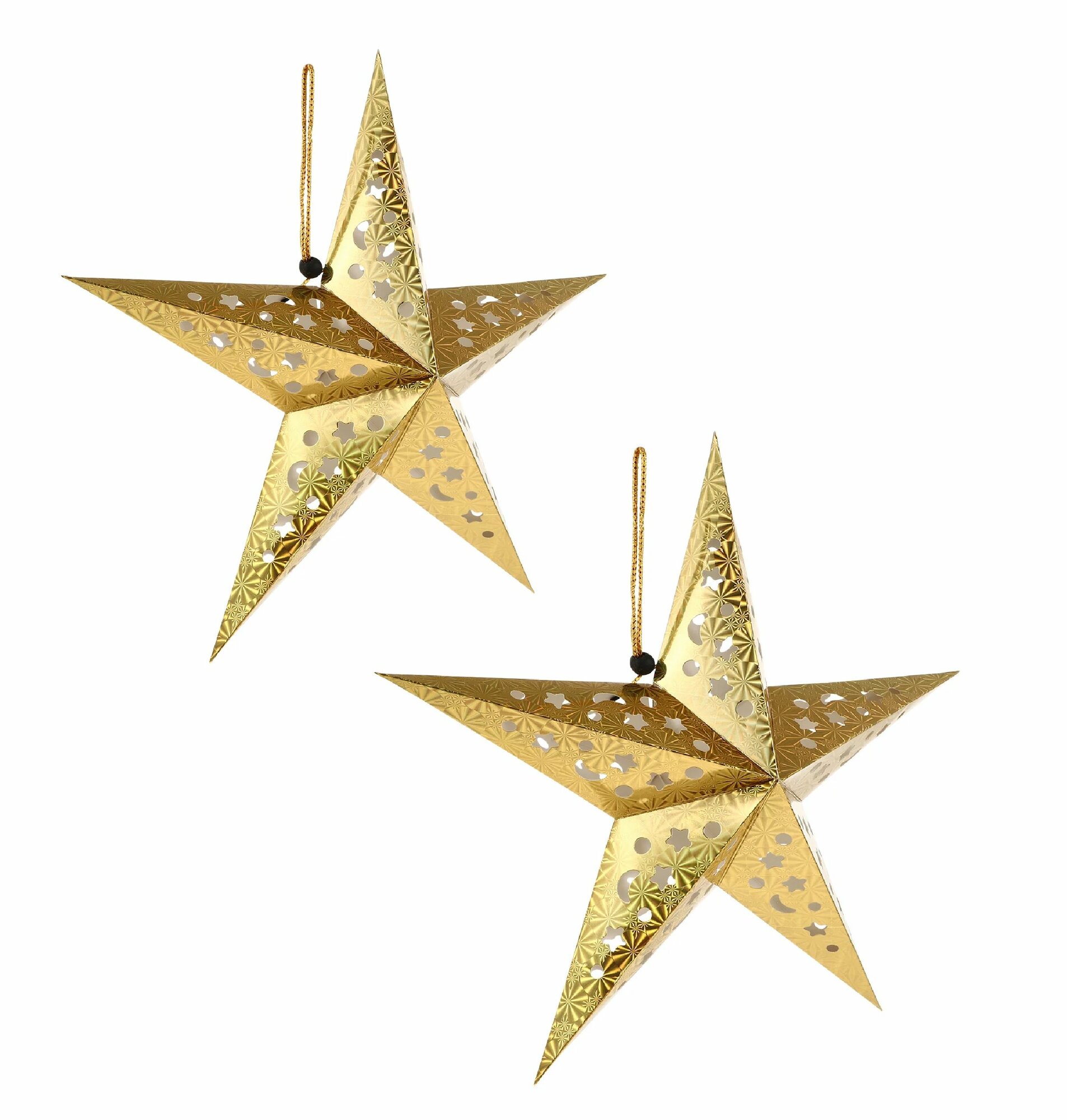 Две звезды картонная сборная голограмма золотистая малая