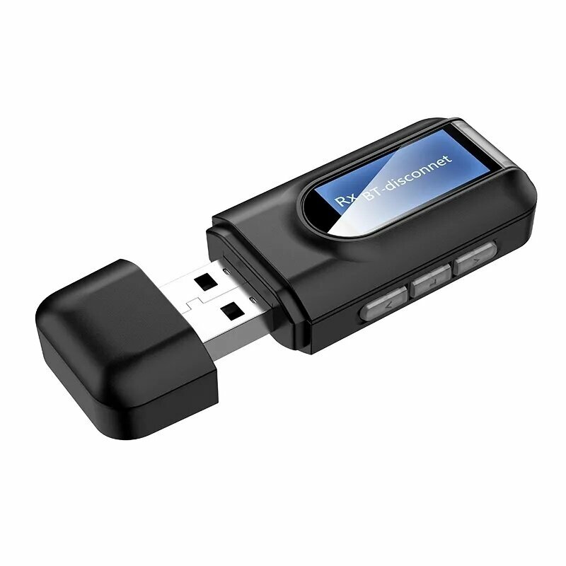 Передатчик и приемник Bluetooth 5.0, беспроводной адаптер 2 в 1 с ЖК-дисплеем 3,5 мм AUX USB Stereo совместим автомобильных наушников ПК ТВ