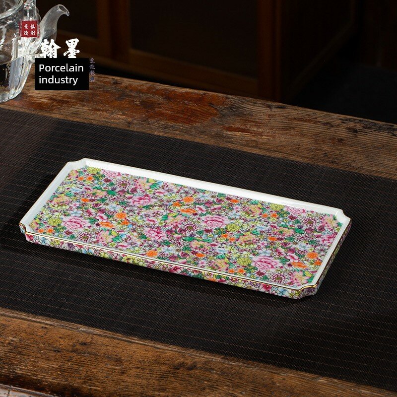 Цзиндэчжэнь керамический антикварный глиняный эмаль цветной поднос для чая с тысячи цветов бытовой чайный столик