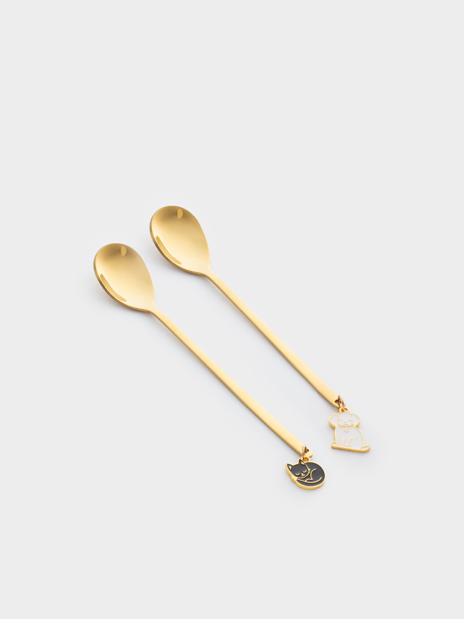 Ложка десертная, 14 см, 2 шт, сталь, золотистая, Собака/Кот, Cat, Kuchenland