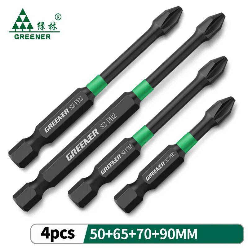 Набор бит GREENER PH2 50/65/70/90 мм, 4 шт