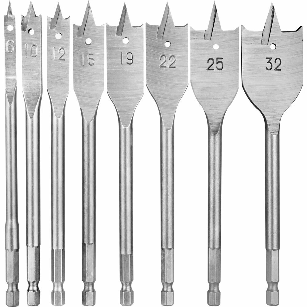Набор перовых сверл Vertextools 0282-07 с удлинителем, синий, углеродистая сталь, шестигранный хвостовик, для дерева — фото 1
