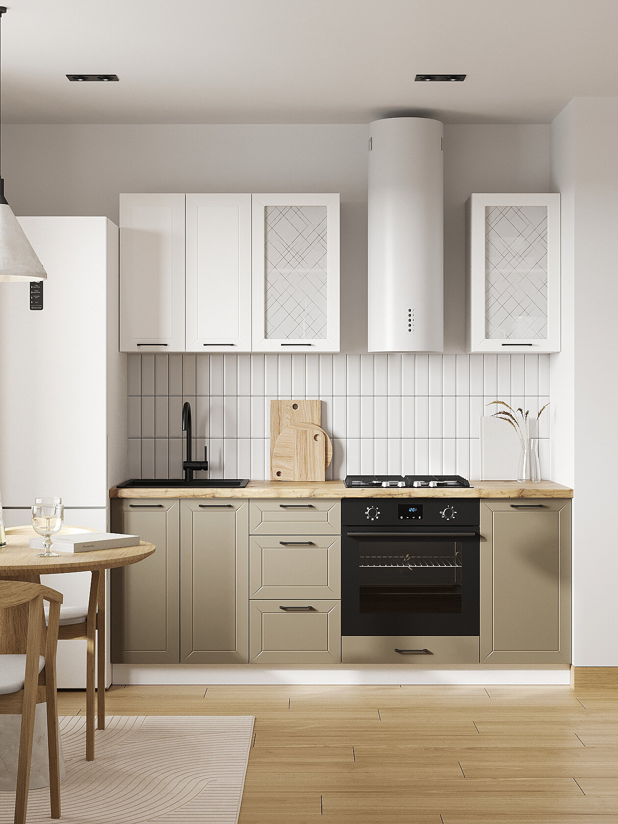 Кухонный гарнитур Сектор 2 м, мебель для дома и кухни, Белый / Бланж / Базальт / Стекло