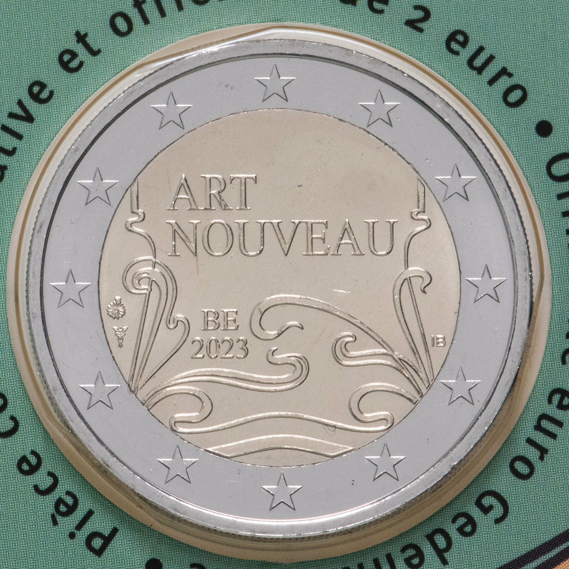 Бельгия 2 евро 2023 "130 лет стилю ар-нуво в Бельгии" на французском языке, Биметалл, в сохранности BUNC