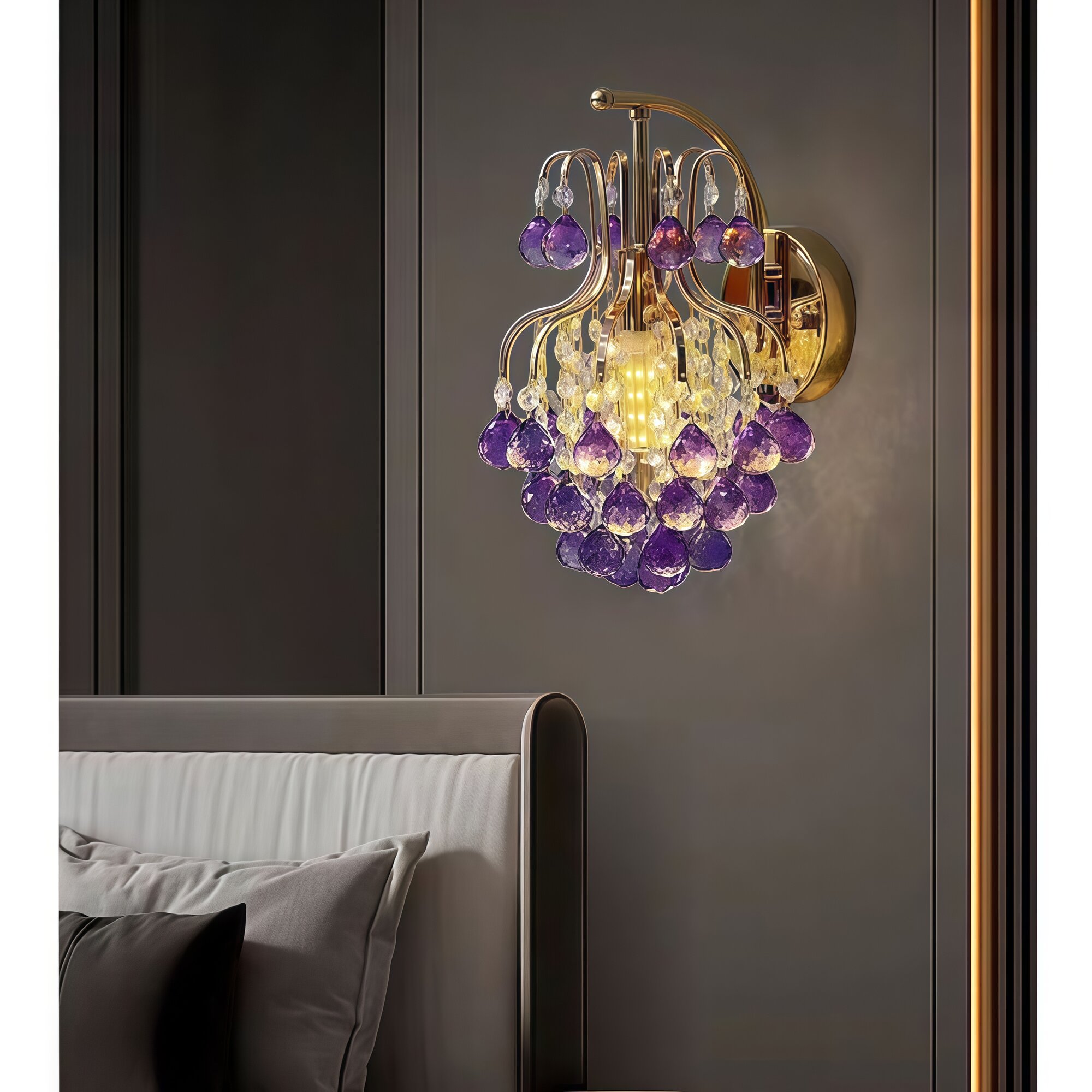 Люстра Clear Lighting "Белые кристаллы", LED, 3 цвета света, E14，Фиолетовый кристальный настенный светильник