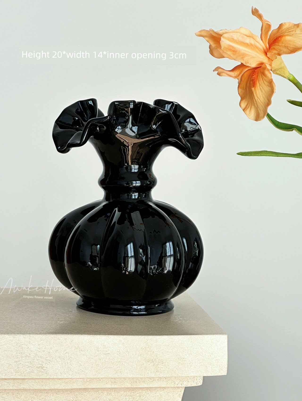 Стеклянная ваза Midnight Black, высота 20 см, внутренний диаметр 3 см, французский винтажный стиль