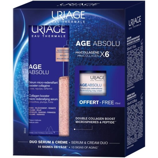 Набор Uriage , Age Absolu сыворотка-бустер, 30 мл + восстанавливающий крем, 15 мл