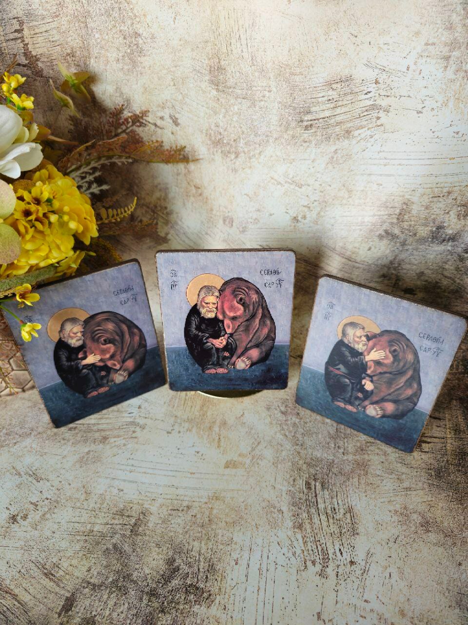 Освященная икона Серафима Саровского Чудотворца, набор 3шт 14*17