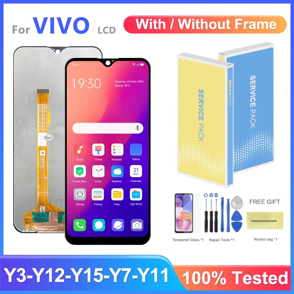 6,35 "для Vivo Y11 Y12 Y15 Y17 Y3 ЖК-дисплей с сенсорным экраном в сборе и рамкой для Vivo Y11 2019 ЖК-дисплей U3X U10 2019 Y12 No Frame