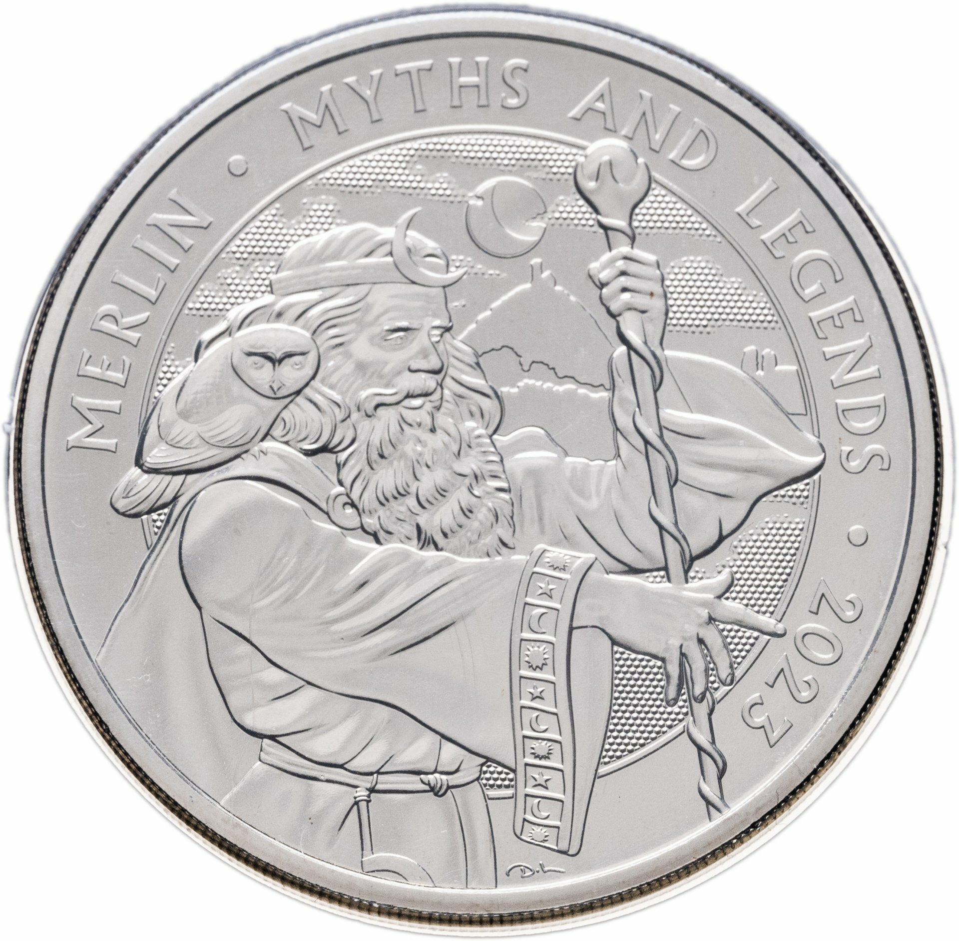 Великобритания 5 фунтов 2023 "Мифы и легенды - Мерлин", Мельхиор медь-никель, в сохранности BUNC