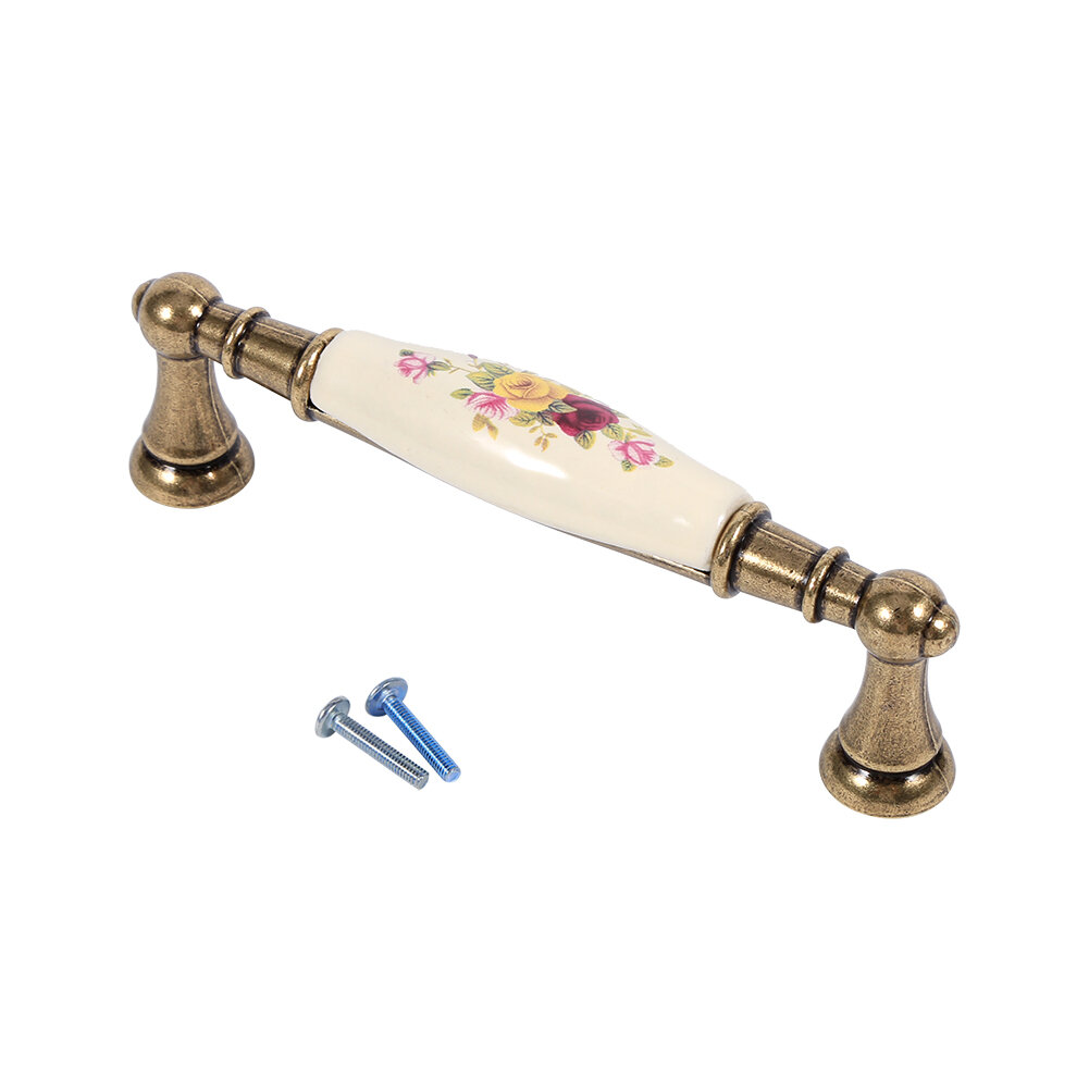 Сельская цветочная керамическая бронзовая ручка для дверных ручек
