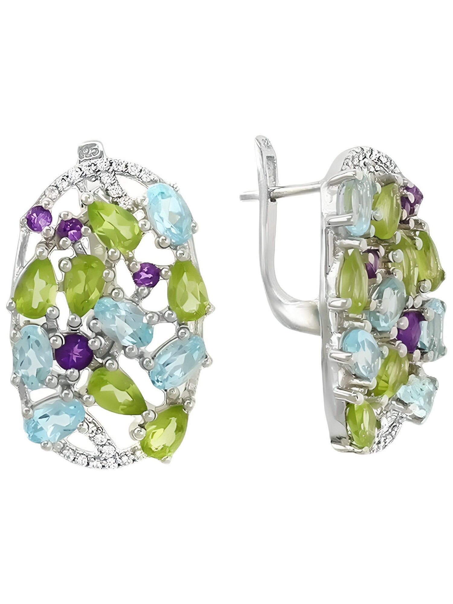 Серьги, серебро, 925 проба, родирование, топаз