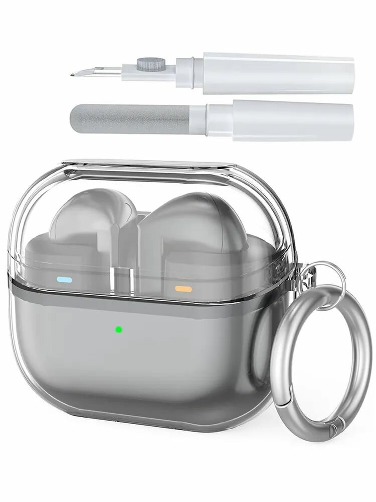 Прозрачный чехол для Samsung Galaxy Buds 3 Pro и Buds 3, мягкая крышка с набором очистки карабинера, прозрачный