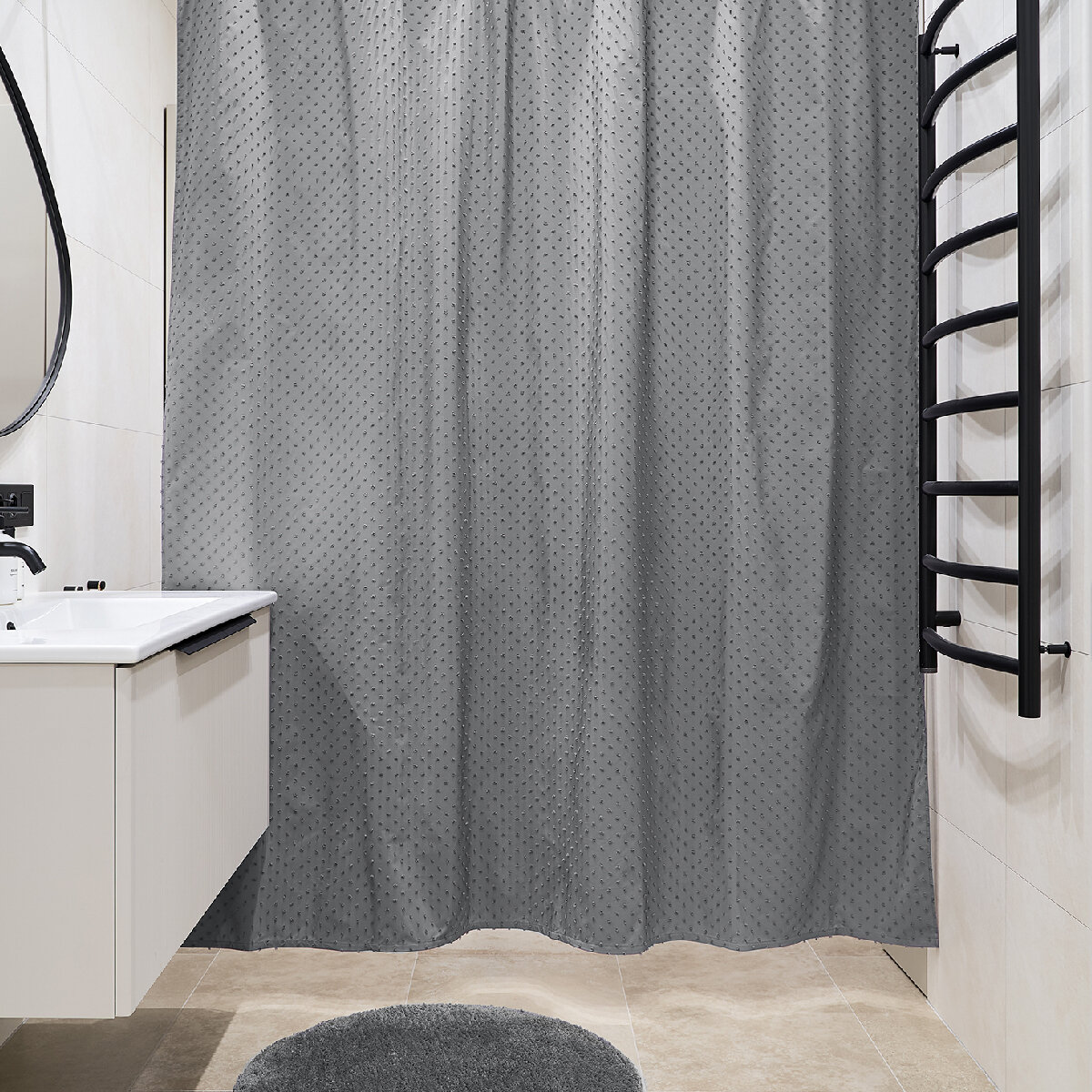 Штора для ванной комнаты тканевая 180х200 см Magma серого цвета