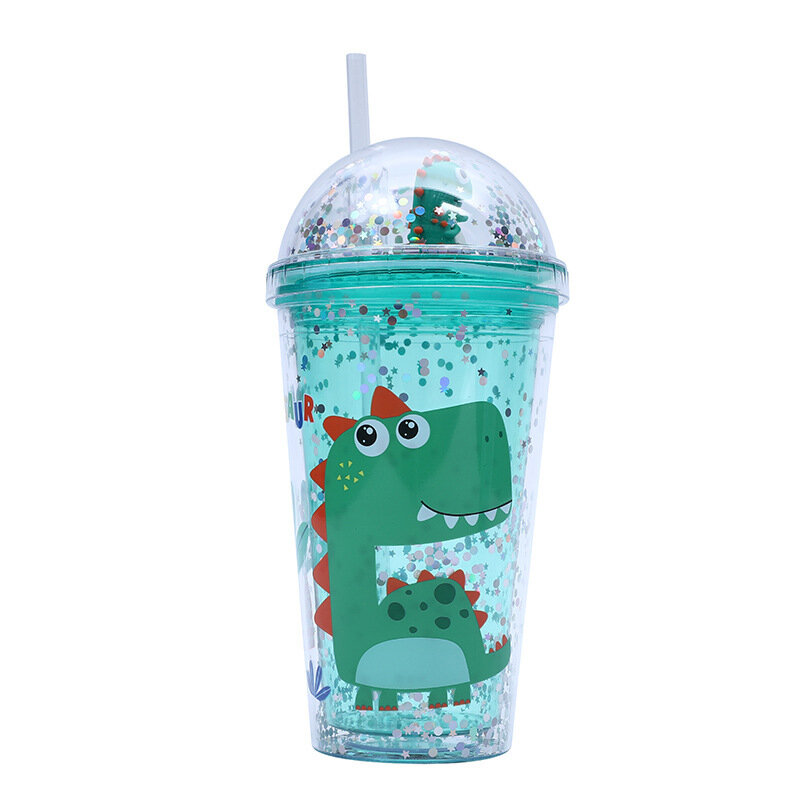 Картинка динозавра детский стакан с трубочкой 480 мл пластиковый стакан для детей зеленый цвет без BPA