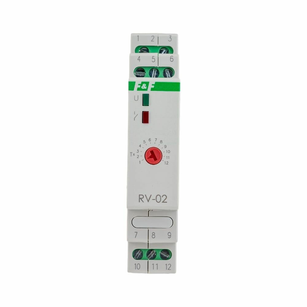 Реле времени RV-02 16А 1.120с 230В 1 перекл. IP20 задержка выключ. монтаж на DIN-рейке F&F EA02.001.008