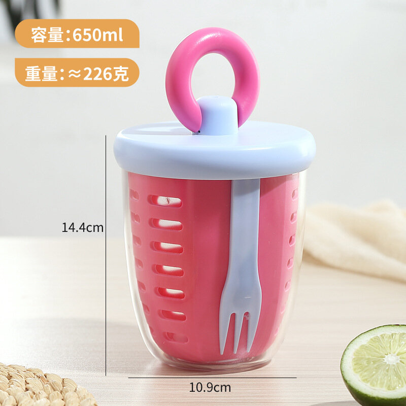 Стаканчик для фруктов с вилкой и ложкой "Пикник", двухслойный, для свежих продуктов