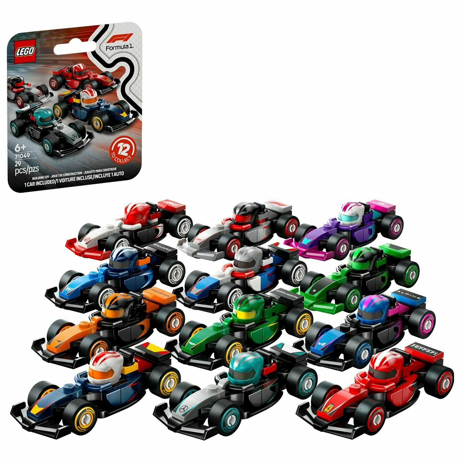 Конструктор детский LEGO Minifigures Formula 1 Коллекционные гоночные автомобили (12 видов в ассортименте), 29 деталей, возраст 6+, 71049