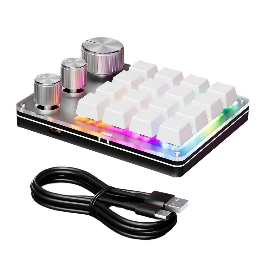 Программируемая USB-C клавиатура с 16 клавишами и 3 ручками, Белый