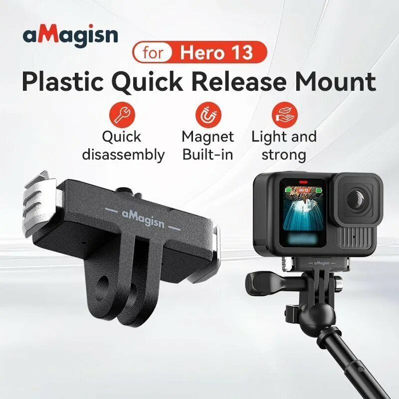 AMagisn Магнитное быстросъемное крепление для Go Pro Hero13, с 2-штырьковым креплением, пластиковый адаптер для Gopro Hero 13 Black Accessories