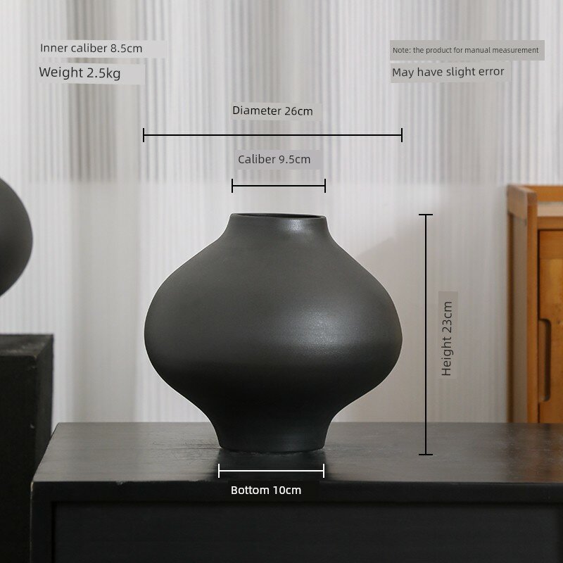 Черная керамическая ваза модель А, в стиле ретро ваби-саби с матовой поверхностью, декоративная керамика для дома
