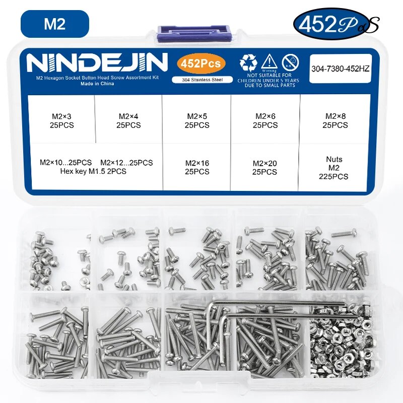 NINDEJIN M2 набор винтов 452шт из нержавеющей стали