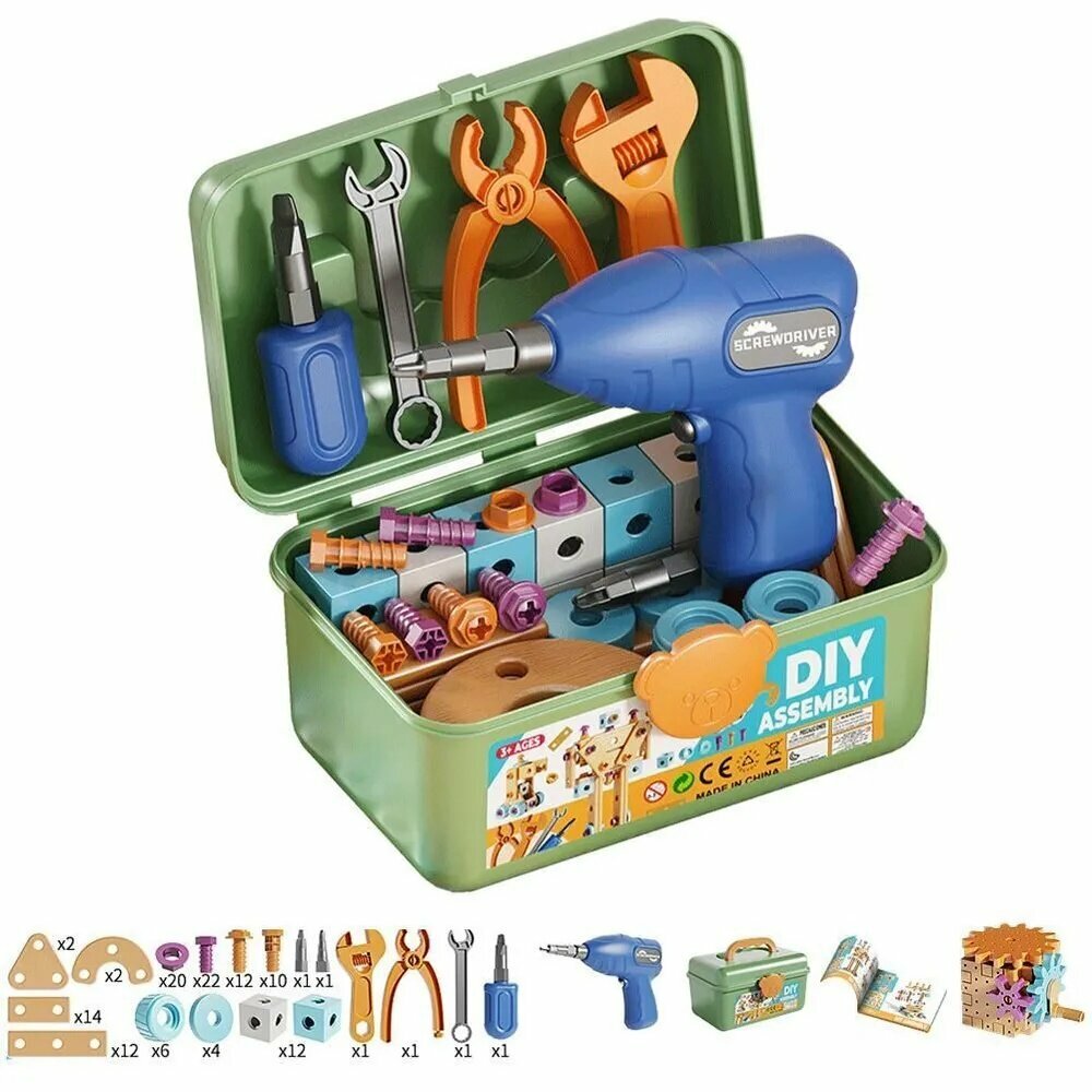 Сюжетно-ролевые игры Игровой набор инструментов детский в чемодане с шуруповертом ( дрель детская , пластиковая отвертка , ключи для детей ), 126/144/190 предметов. Игрушки для мальчиков