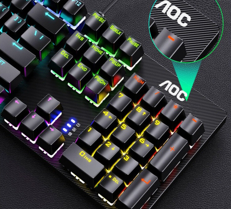 Механическая игровая клавиатура AOC GK410 с синими, черными и коричневыми переключателями, полноразмерная, с защитой от одновременного нажатия нескольких клавиш, для настольных компьютеров.