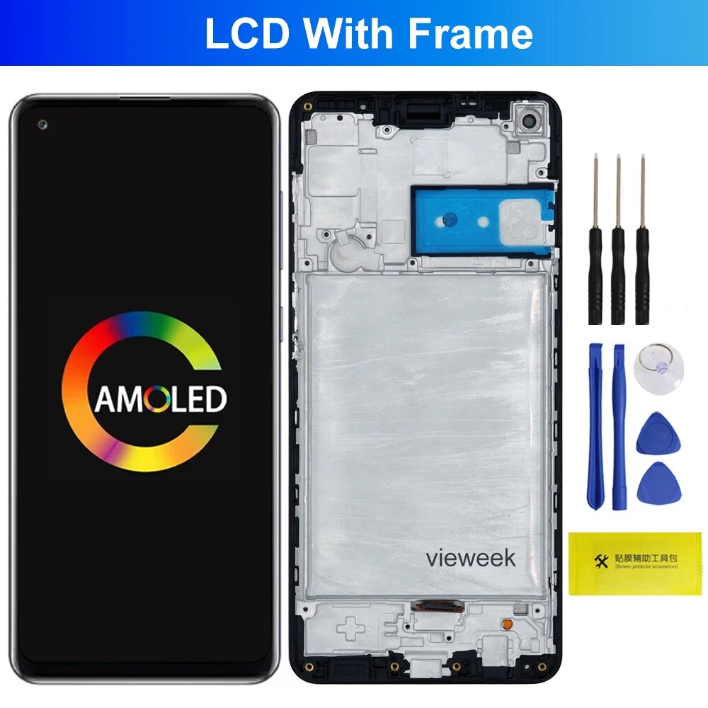 Замена экрана A21S Super AMOLED для Samsung Galaxy A21S A217F A217F/DS, ЖК-дисплей, дигитайзер сенсорного экрана с рамкой With Frame
