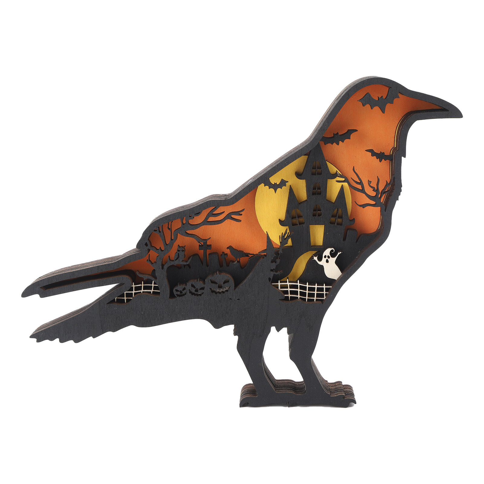 3D резьба по дереву орнамент самшит многослойный ремесленный полый животное украшение рабочего стола для Хэллоуина Пасха Ворон