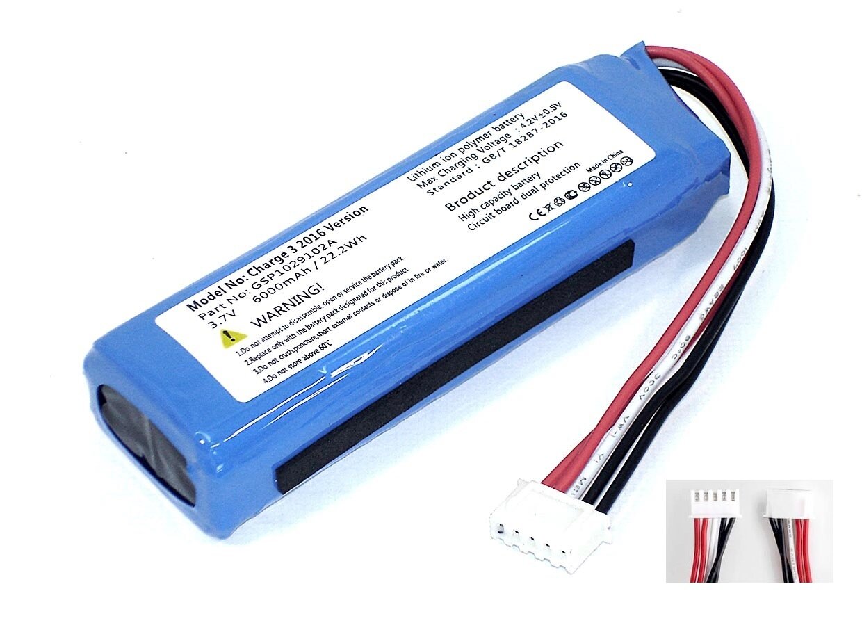 Аккумулятор для JBL Charge 3 (2016 года) GSP1029102A 6000mAh 3,7V (прямая полярность)