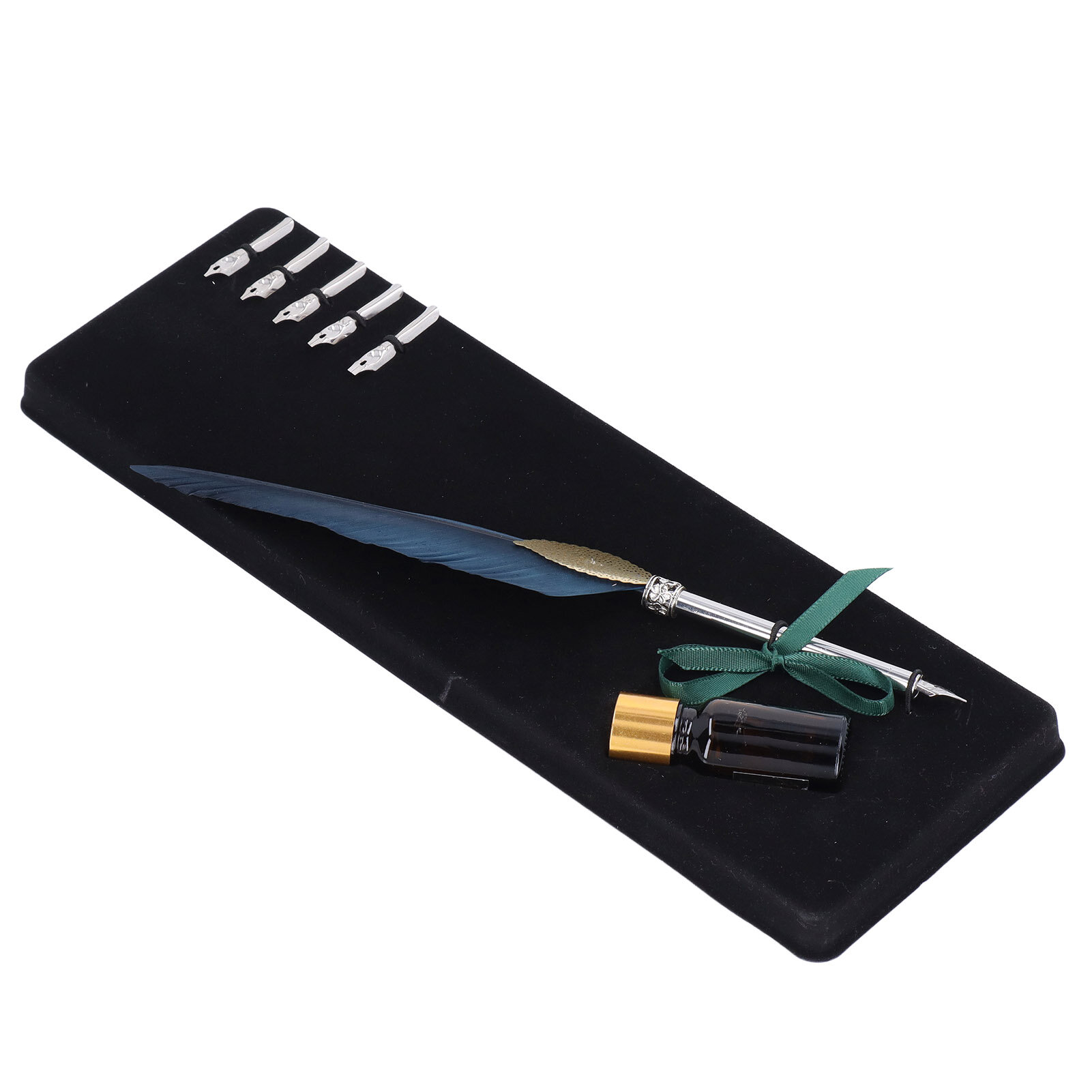 Роскошный набор для письма пером Quill Pen Set с изысканным дизайном пера, ретро-стиль, с пустым флаконом чернил и металлическим наконечником SP101033 темно-синего цвета