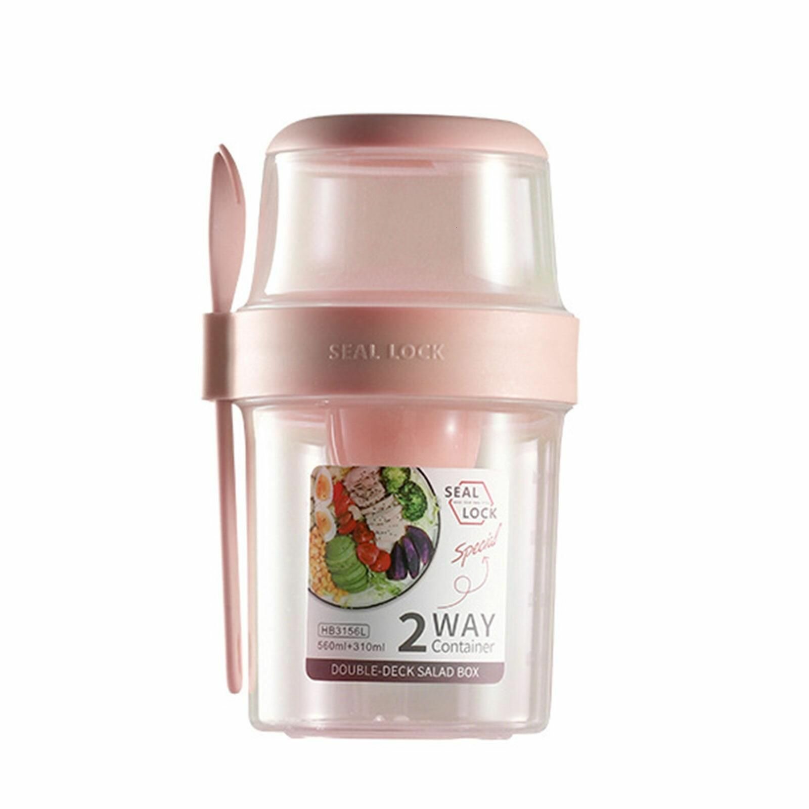 Портативная двухслойная емкость для хлопьев и йогурта, Розовый