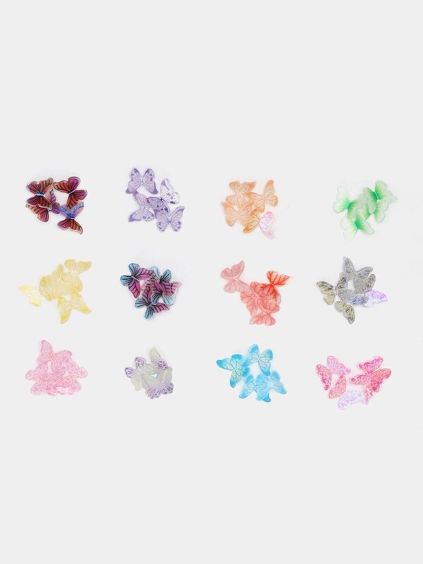 Объёмные фигурки для дизайна ногтей Бабочки в контейнере 48 штук, бабочки 25 мишки 48 шт