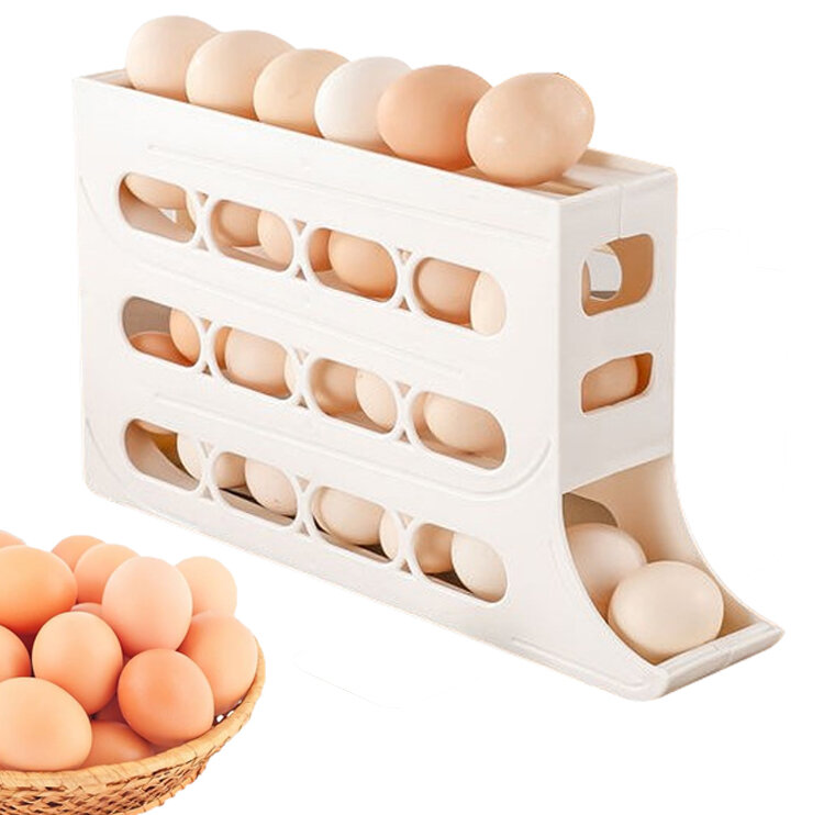 Диспенсер для яиц 4-тирный лоток для яиц большой емкости автоматический роликовый контейнер для холодильника для кабинета подарок к переезду белый 35.9смx7смx19.9см 1 штука