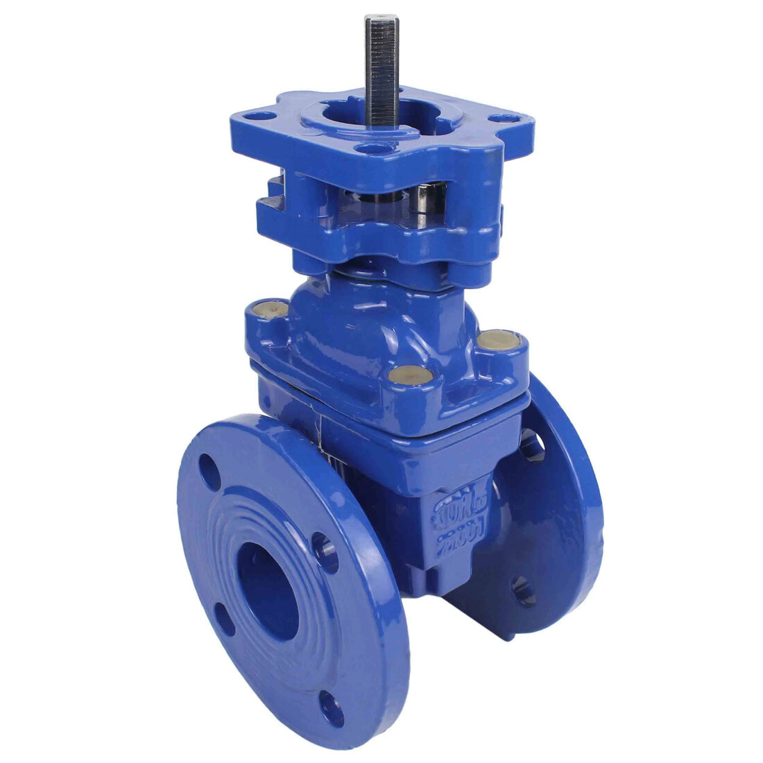 Задвижка клиновая 30ч939р (аналог МЗВ) DN.ru GGG50-GGG50-EPDM-BLUE Ду40 Ру10/16 фланцевая, клин - обрезиненный, корпус - чугун, c ОСТ-фланцем, квадратным штоком, под электропривод, цвет - синий (опрессовано)