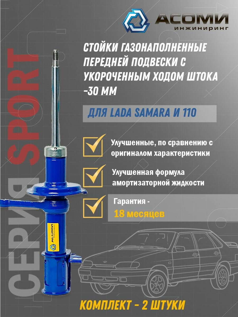 Комплект передних стоек, с занижением -30, серия спорт ВАЗ/ лада 2110; 2111; 2112/ LADA Samara 2108; 2109; 21099; 2113; 2114; 2115